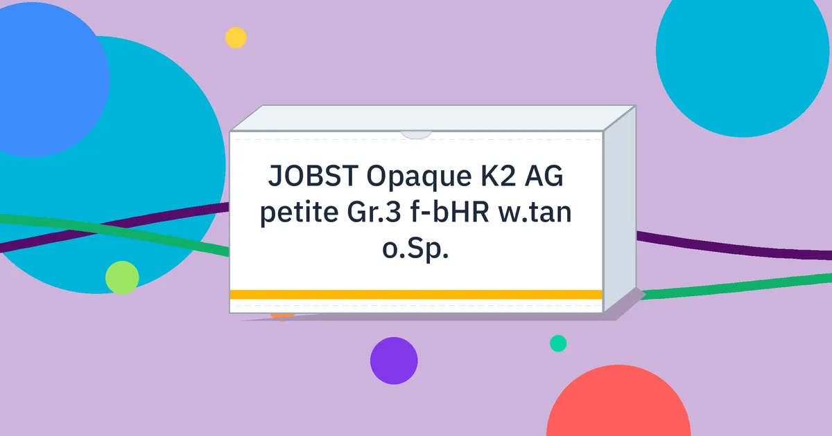 Symbolbild: Packung mit der Aufschrift JOBST Opaque K2 AG petite Gr.3 f-bHR w.tan o.Sp. (PZN 16284844) – Verfügbarkeit und Bezug in Apotheken in Frankfurt am Main