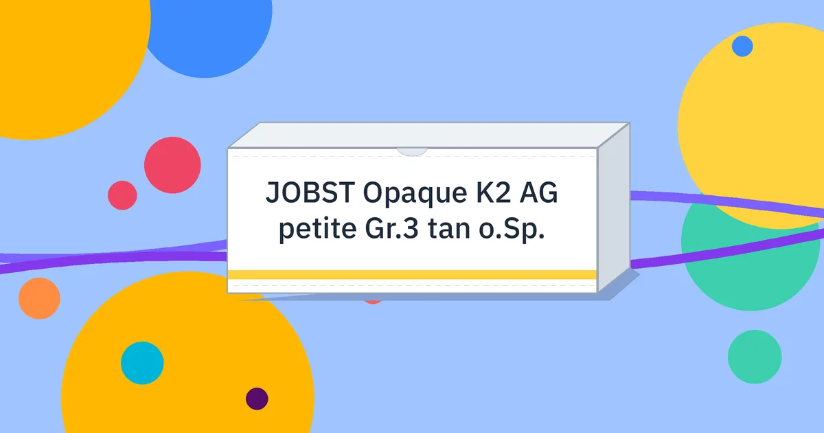 Symbolbild: Packung mit der Aufschrift JOBST Opaque K2 AG petite Gr.3 tan o.Sp. (PZN 16284637) – Verfügbarkeit und Bezug in Apotheken in Frankfurt am Main