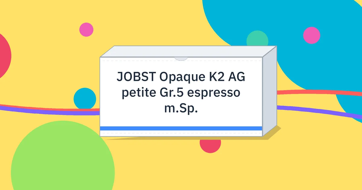 Symbolbild: Packung mit der Aufschrift JOBST Opaque K2 AG petite Gr.5 espresso m.Sp. (PZN 16285588) – Verfügbarkeit und Bezug in Apotheken in Frankfurt am Main
