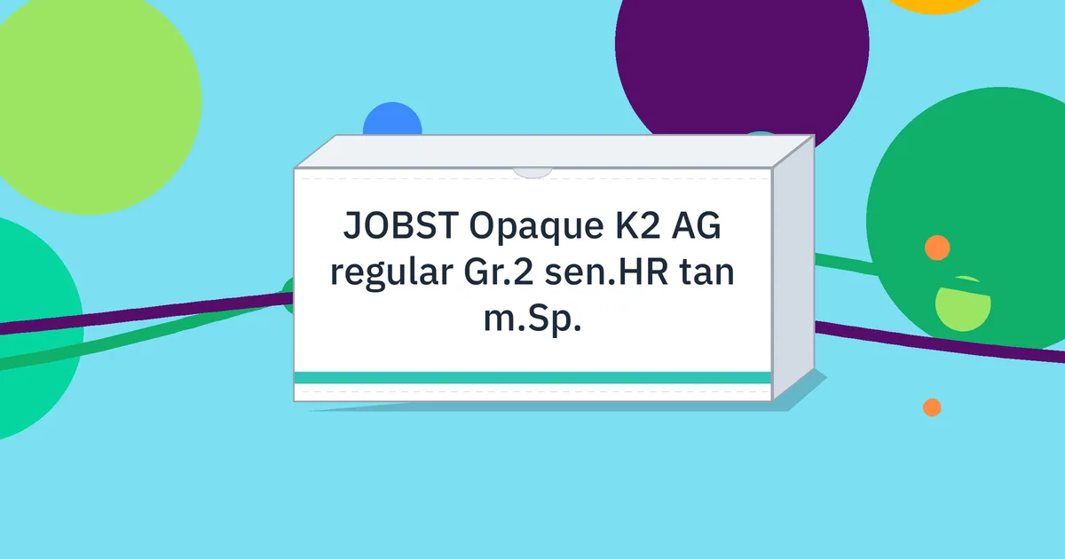 Symbolbild: Packung mit der Aufschrift JOBST Opaque K2 AG regular Gr.2 sen.HR tan m.Sp. (PZN 16281515) – Verfügbarkeit und Bezug in Apotheken in Frankfurt am Main
