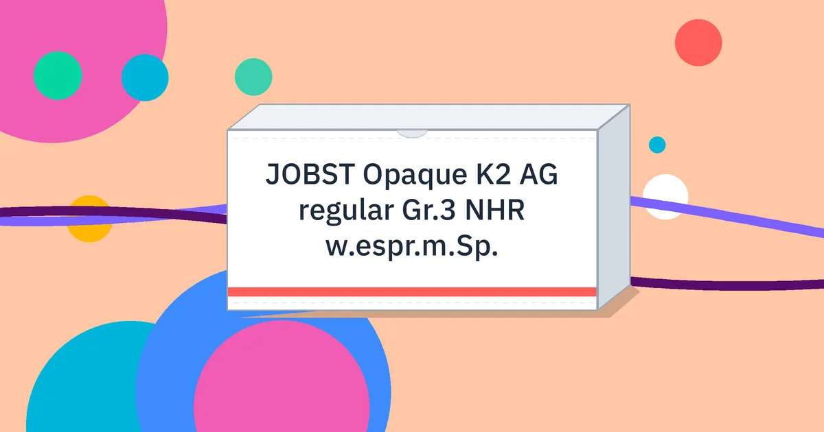 Symbolbild: Packung mit der Aufschrift JOBST Opaque K2 AG regular Gr.3 NHR w.espr.m.Sp. (PZN 16282302) – Verfügbarkeit und Bezug in Apotheken in Frankfurt am Main