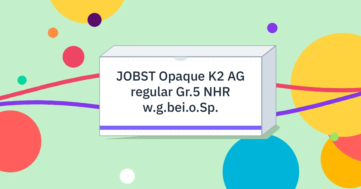 Symbolbild: Packung mit der Aufschrift JOBST Opaque K2 AG regular Gr.5 NHR w.g.bei.o.Sp. (PZN 16280556) – Verfügbarkeit und Bezug in Apotheken in Frankfurt am Main