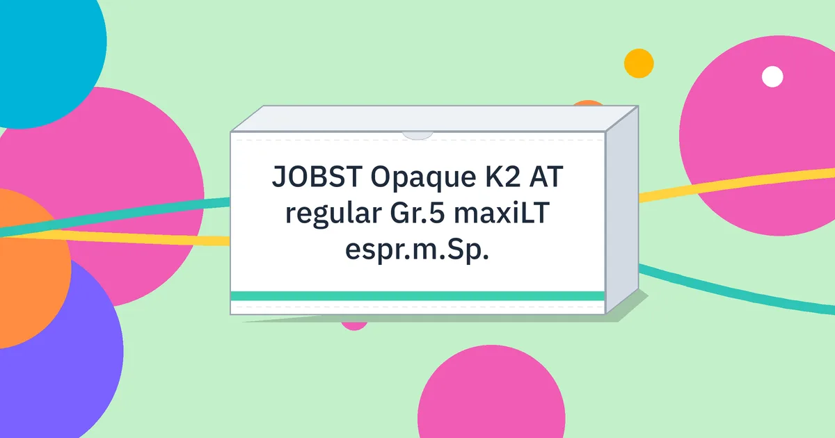 Symbolbild: Packung mit der Aufschrift JOBST Opaque K2 AT regular Gr.5 maxiLT espr.m.Sp. (PZN 16290164) – Verfügbarkeit und Bezug in Apotheken in Frankfurt am Main