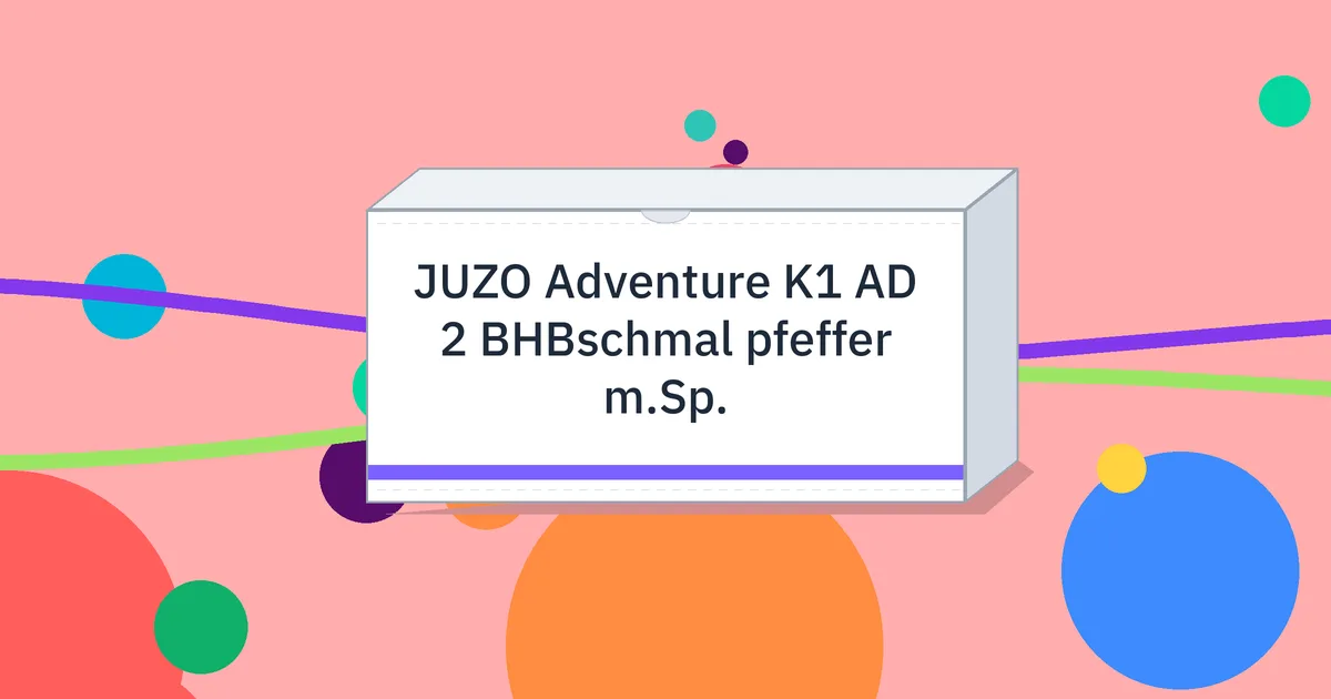 Symbolbild: Packung mit der Aufschrift JUZO Adventure K1 AD 2 BHBschmal pfeffer m.Sp. (PZN 15495711) – Verfügbarkeit und Bezug in Apotheken in Frankfurt am Main