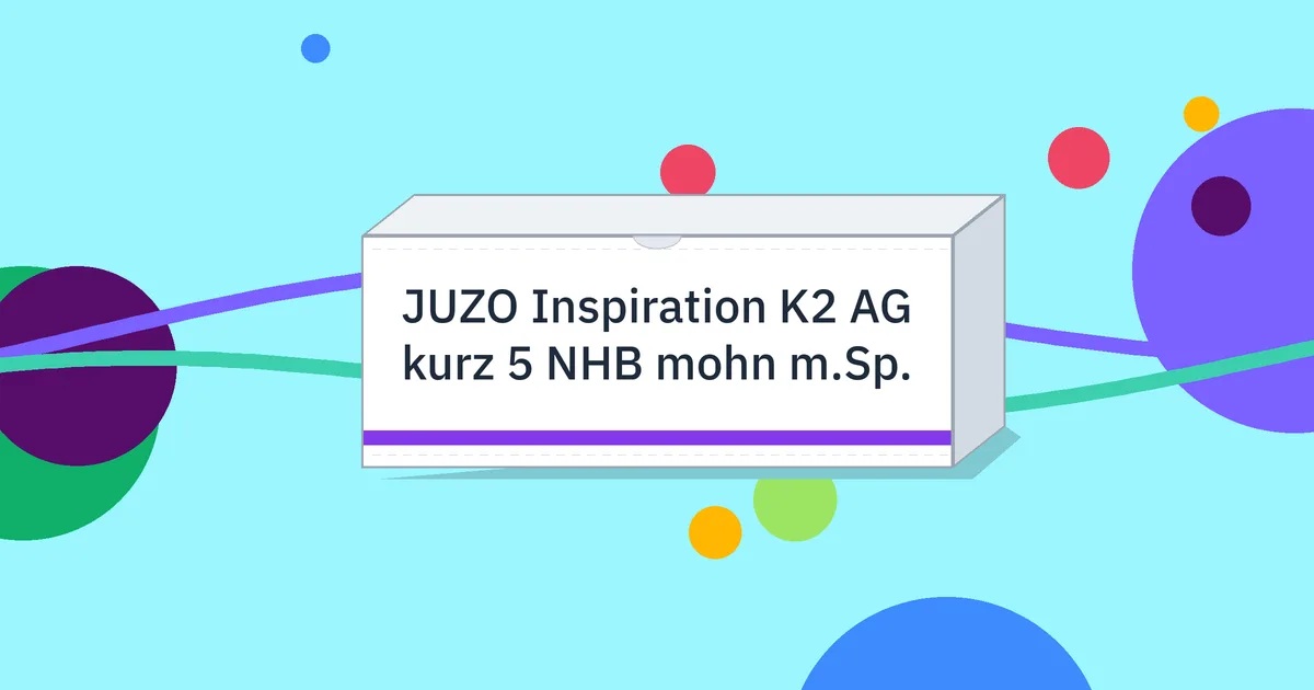 Symbolbild: Packung mit der Aufschrift JUZO Inspiration K2 AG kurz 5 NHB mohn m.Sp. (PZN 14949788) – Verfügbarkeit und Bezug in Apotheken in Frankfurt am Main