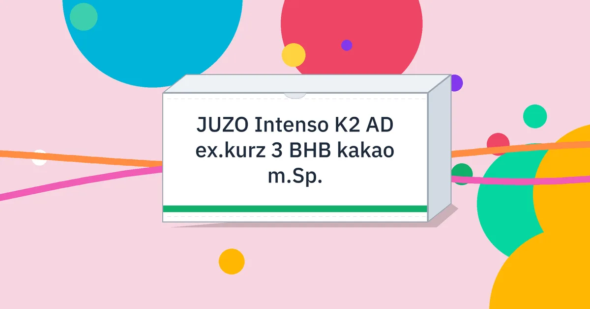 Symbolbild: Packung mit der Aufschrift JUZO Intenso K2 AD ex.kurz 3 BHB kakao m.Sp. (PZN 18615392) – Verfügbarkeit und Bezug in Apotheken in Frankfurt am Main