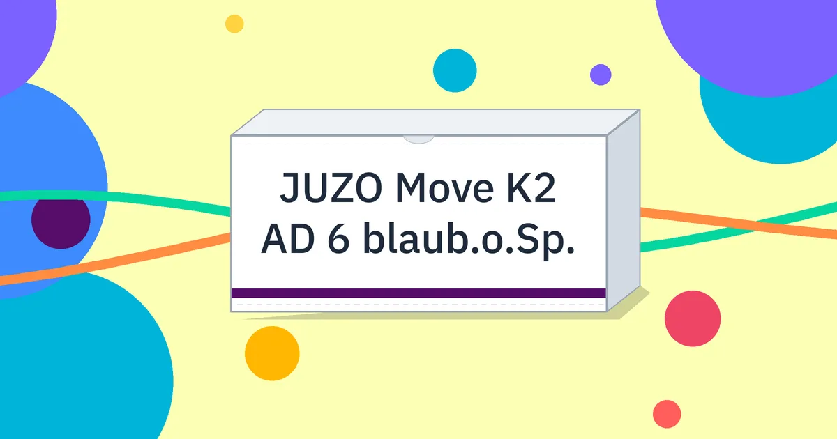 Symbolbild: Packung mit der Aufschrift JUZO Move K2 AD 6 blaub.o.Sp. (PZN 18539521) – Verfügbarkeit und Bezug in Apotheken in Frankfurt am Main