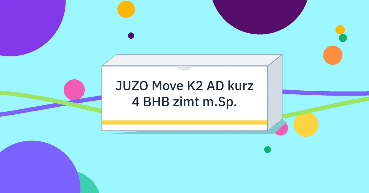 Symbolbild: Packung mit der Aufschrift JUZO Move K2 AD kurz 4 BHB zimt m.Sp. (PZN 18508934) – Verfügbarkeit und Bezug in Apotheken in Frankfurt am Main