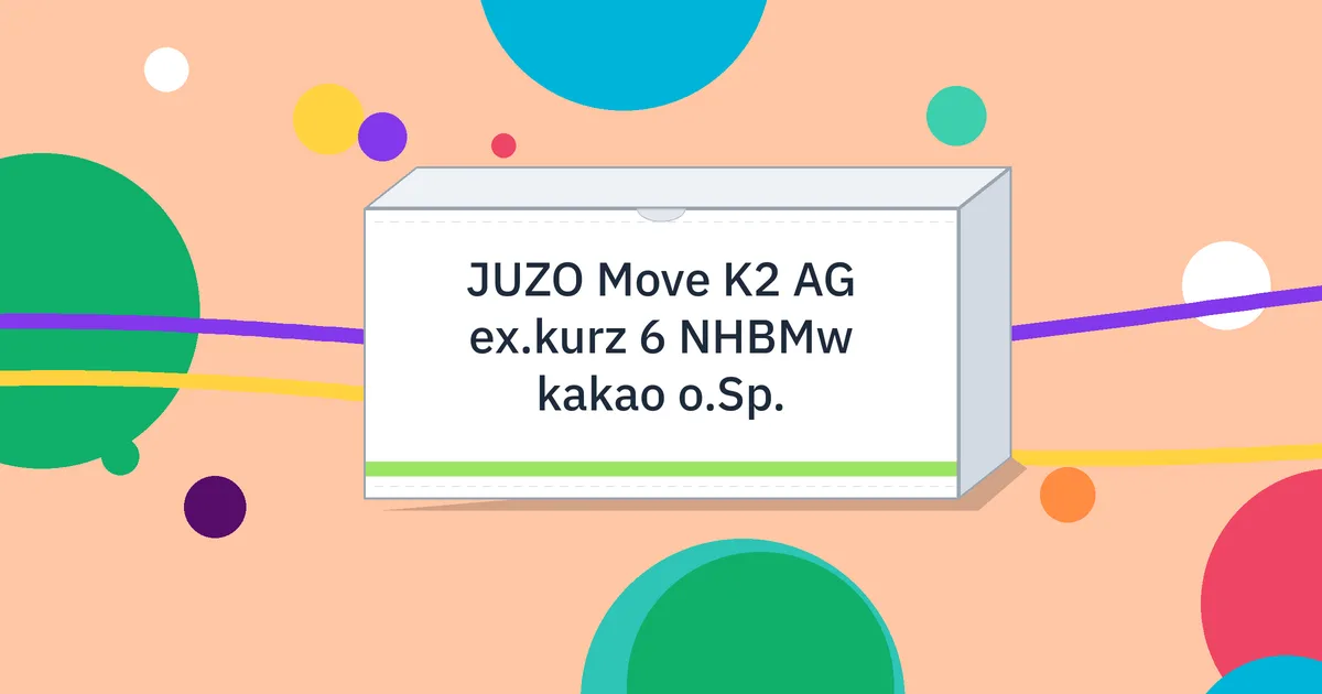 Symbolbild: Packung mit der Aufschrift JUZO Move K2 AG ex.kurz 6 NHBMw kakao o.Sp. (PZN 18565197) – Verfügbarkeit und Bezug in Apotheken in Frankfurt am Main