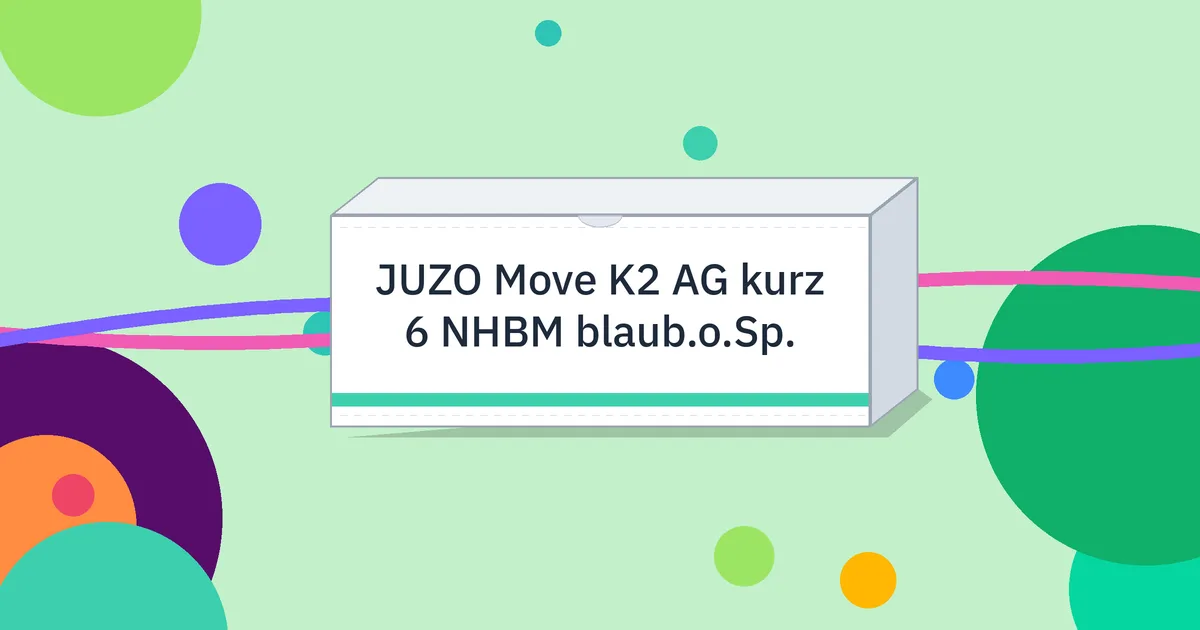 Symbolbild: Packung mit der Aufschrift JUZO Move K2 AG kurz 6 NHBM blaub.o.Sp. (PZN 18560828) – Verfügbarkeit und Bezug in Apotheken in Frankfurt am Main