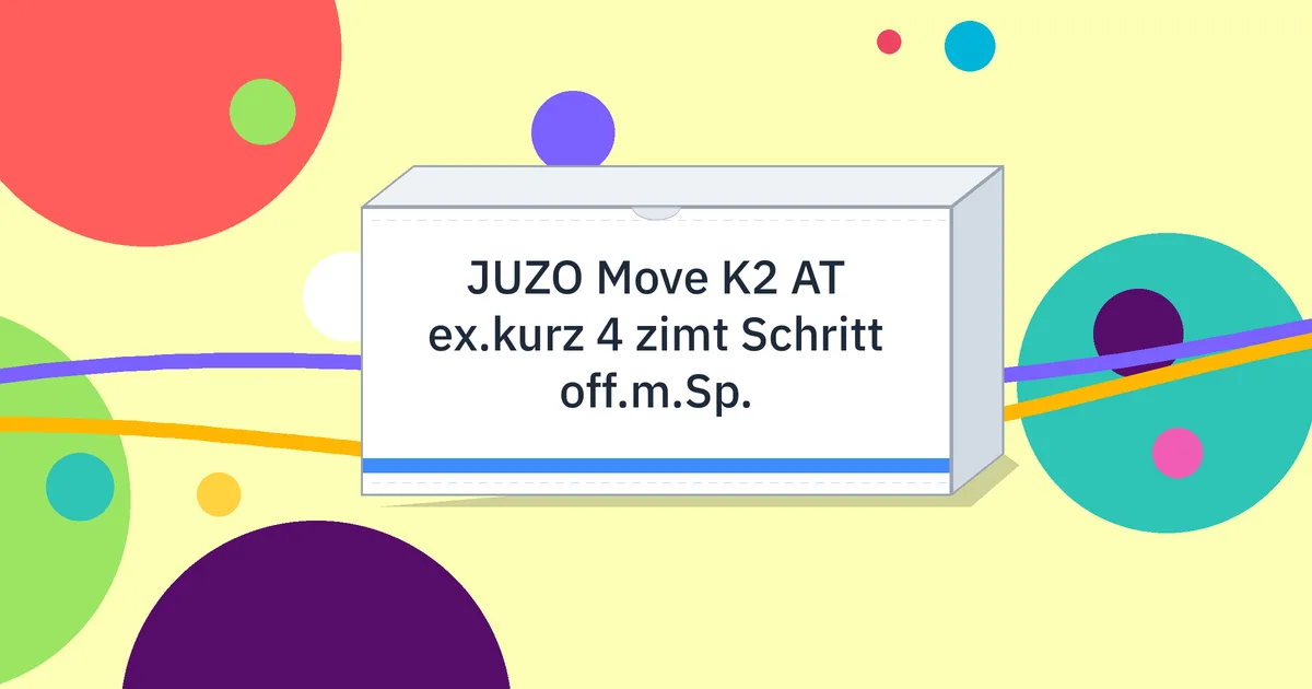 Symbolbild: Packung mit der Aufschrift JUZO Move K2 AT ex.kurz 4 zimt Schritt off.m.Sp. (PZN 20671191) – Verfügbarkeit und Bezug in Apotheken in Frankfurt am Main