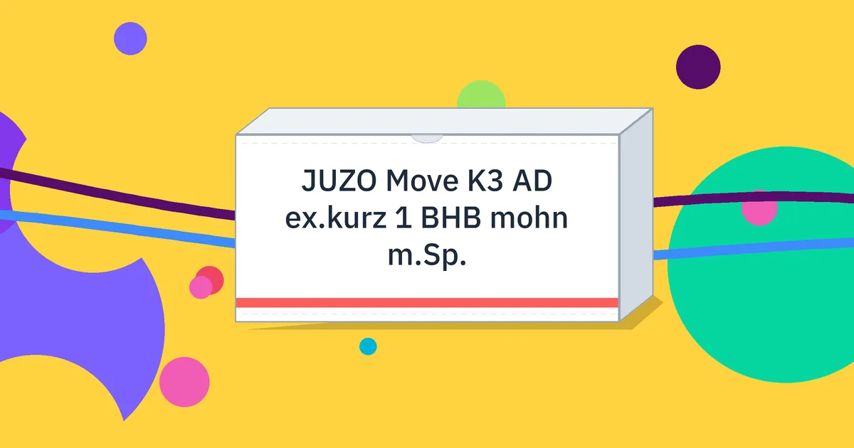 Symbolbild: Packung mit der Aufschrift JUZO Move K3 AD ex.kurz 1 BHB mohn m.Sp. (PZN 18573624) – Verfügbarkeit und Bezug in Apotheken in Frankfurt am Main