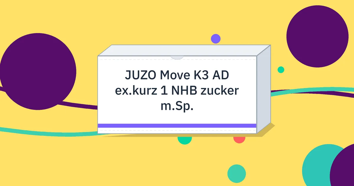 Symbolbild: Packung mit der Aufschrift JUZO Move K3 AD ex.kurz 1 NHB zucker m.Sp. (PZN 18569367) – Verfügbarkeit und Bezug in Apotheken in Frankfurt am Main