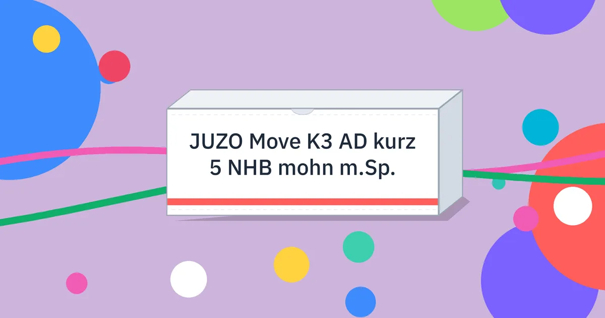 Symbolbild: Packung mit der Aufschrift JUZO Move K3 AD kurz 5 NHB mohn m.Sp. (PZN 18572145) – Verfügbarkeit und Bezug in Apotheken in Frankfurt am Main