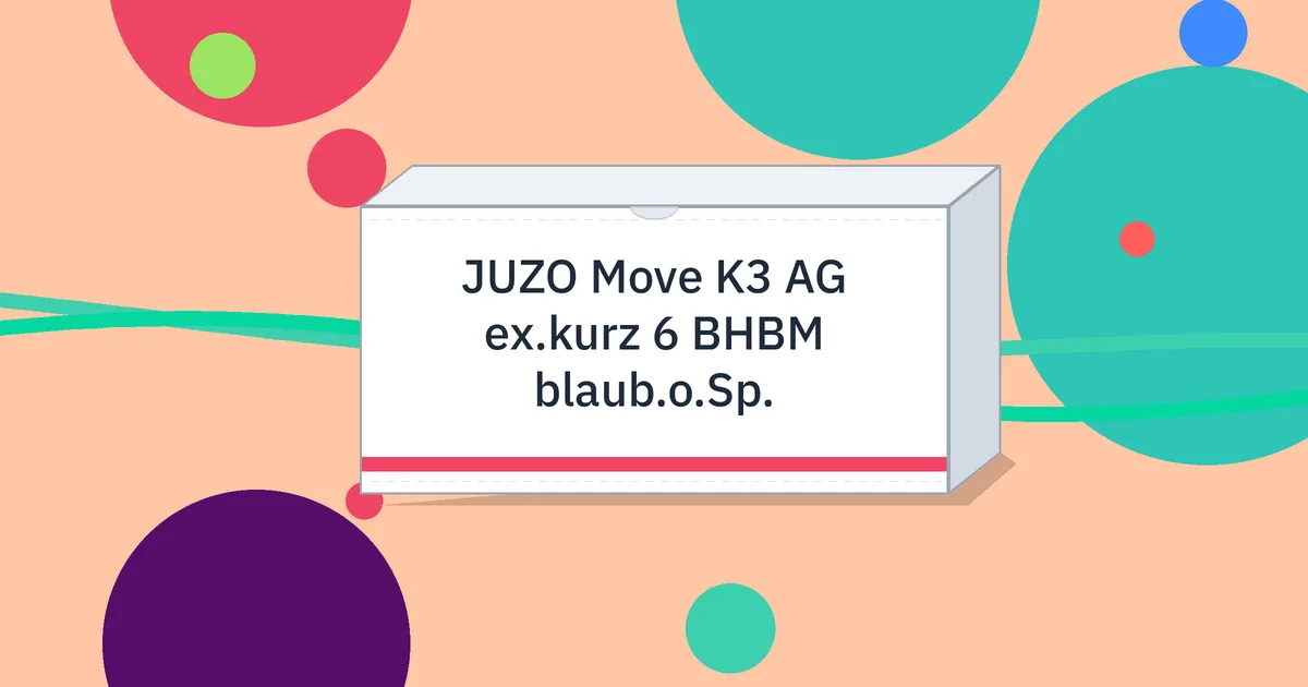 Symbolbild: Packung mit der Aufschrift JUZO Move K3 AG ex.kurz 6 BHBM blaub.o.Sp. (PZN 18597843) – Verfügbarkeit und Bezug in Apotheken in Frankfurt am Main