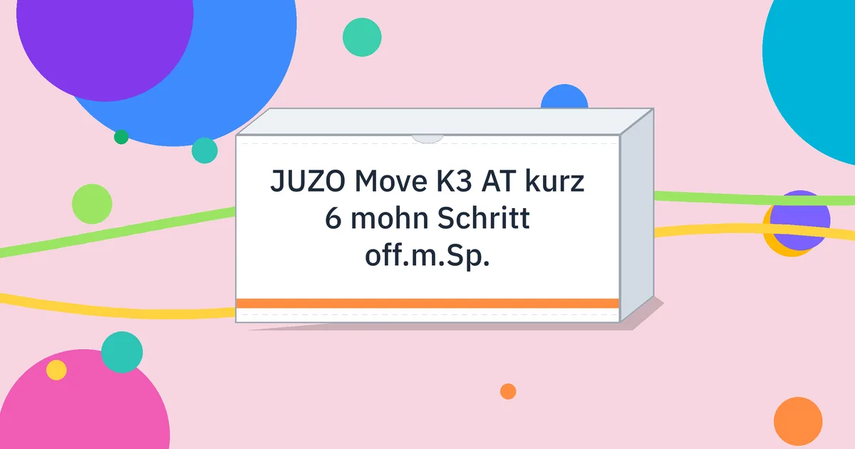 Symbolbild: Packung mit der Aufschrift JUZO Move K3 AT kurz 6 mohn Schritt off.m.Sp. (PZN 20683892) – Verfügbarkeit und Bezug in Apotheken in Frankfurt am Main