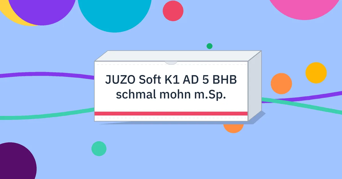 Symbolbild: Packung mit der Aufschrift JUZO Soft K1 AD 5 BHB schmal mohn m.Sp. (PZN 15461304) – Verfügbarkeit und Bezug in Apotheken in Frankfurt am Main