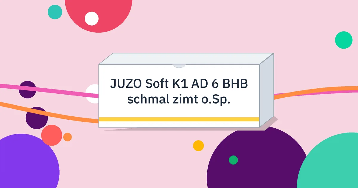 Symbolbild: Packung mit der Aufschrift JUZO Soft K1 AD 6 BHB schmal zimt o.Sp. (PZN 15462953) – Verfügbarkeit und Bezug in Apotheken in Frankfurt am Main