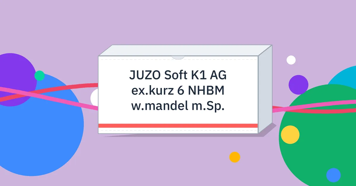 Symbolbild: Packung mit der Aufschrift JUZO Soft K1 AG ex.kurz 6 NHBM w.mandel m.Sp. (PZN 15018141) – Verfügbarkeit und Bezug in Apotheken in Frankfurt am Main