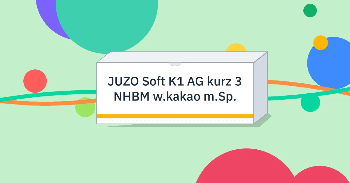 Symbolbild: Packung mit der Aufschrift JUZO Soft K1 AG kurz 3 NHBM w.kakao m.Sp. (PZN 15016136) – Verfügbarkeit und Bezug in Apotheken in Frankfurt am Main