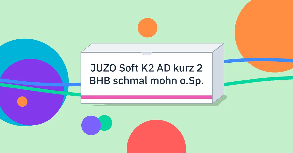Symbolbild: Packung mit der Aufschrift JUZO Soft K2 AD kurz 2 BHB schmal mohn o.Sp. (PZN 15467979) – Verfügbarkeit und Bezug in Apotheken in Frankfurt am Main