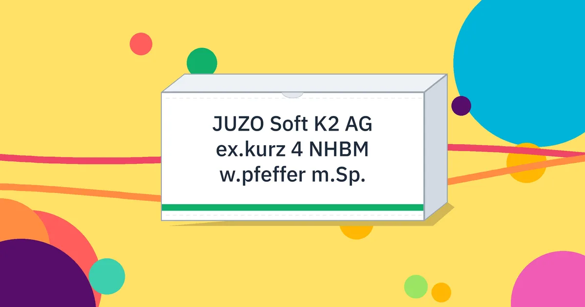 Symbolbild: Packung mit der Aufschrift JUZO Soft K2 AG ex.kurz 4 NHBM w.pfeffer m.Sp. (PZN 15022450) – Verfügbarkeit und Bezug in Apotheken in Frankfurt am Main