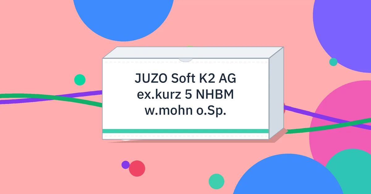 Symbolbild: Packung mit der Aufschrift JUZO Soft K2 AG ex.kurz 5 NHBM w.mohn o.Sp. (PZN 15002298) – Verfügbarkeit und Bezug in Apotheken in Frankfurt am Main