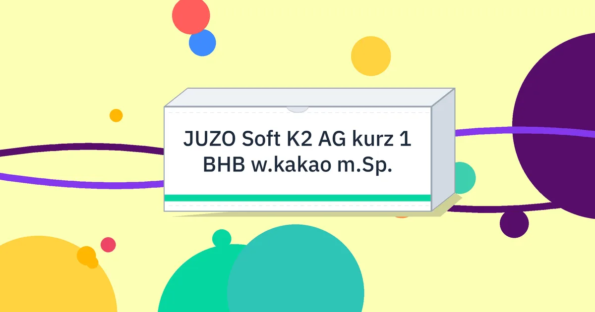 Symbolbild: Packung mit der Aufschrift JUZO Soft K2 AG kurz 1 BHB w.kakao m.Sp. (PZN 14842352) – Verfügbarkeit und Bezug in Apotheken in Frankfurt am Main