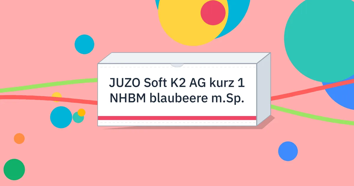 Symbolbild: Packung mit der Aufschrift JUZO Soft K2 AG kurz 1 NHBM blaubeere m.Sp. (PZN 15019620) – Verfügbarkeit und Bezug in Apotheken in Frankfurt am Main