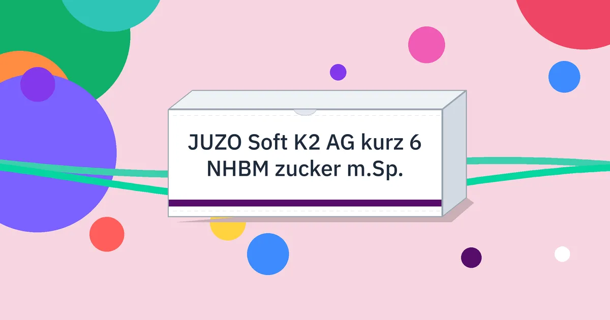 Symbolbild: Packung mit der Aufschrift JUZO Soft K2 AG kurz 6 NHBM zucker m.Sp. (PZN 15021166) – Verfügbarkeit und Bezug in Apotheken in Frankfurt am Main