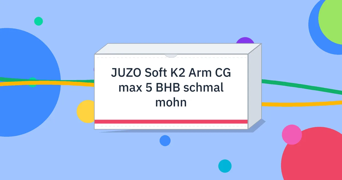 Symbolbild: Packung mit der Aufschrift JUZO Soft K2 Arm CG max 5 BHB schmal mohn (PZN 15513544) – Verfügbarkeit und Bezug in Apotheken in Frankfurt am Main