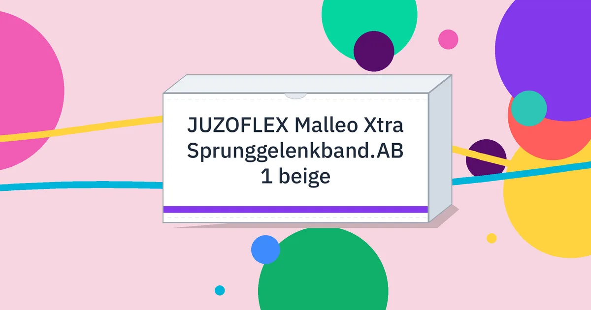 Symbolbild: Packung mit der Aufschrift JUZOFLEX Malleo Xtra Sprunggelenkband.AB 1 beige (PZN 16635864) – Verfügbarkeit und Bezug in Apotheken in Frankfurt am Main