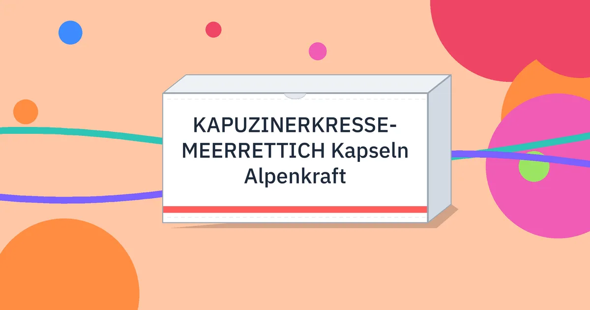 Symbolbild: Packung mit der Aufschrift KAPUZINERKRESSE-MEERRETTICH Kapseln Alpenkraft (PZN 08801076) – Verfügbarkeit und Bezug in Apotheken in Frankfurt am Main