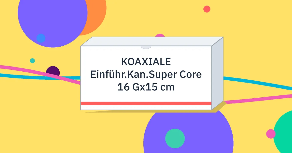 Symbolbild: Packung mit der Aufschrift KOAXIALE Einführ.Kan.Super Core 16 Gx15 cm (PZN 02350359) – Verfügbarkeit und Bezug in Apotheken in Frankfurt am Main