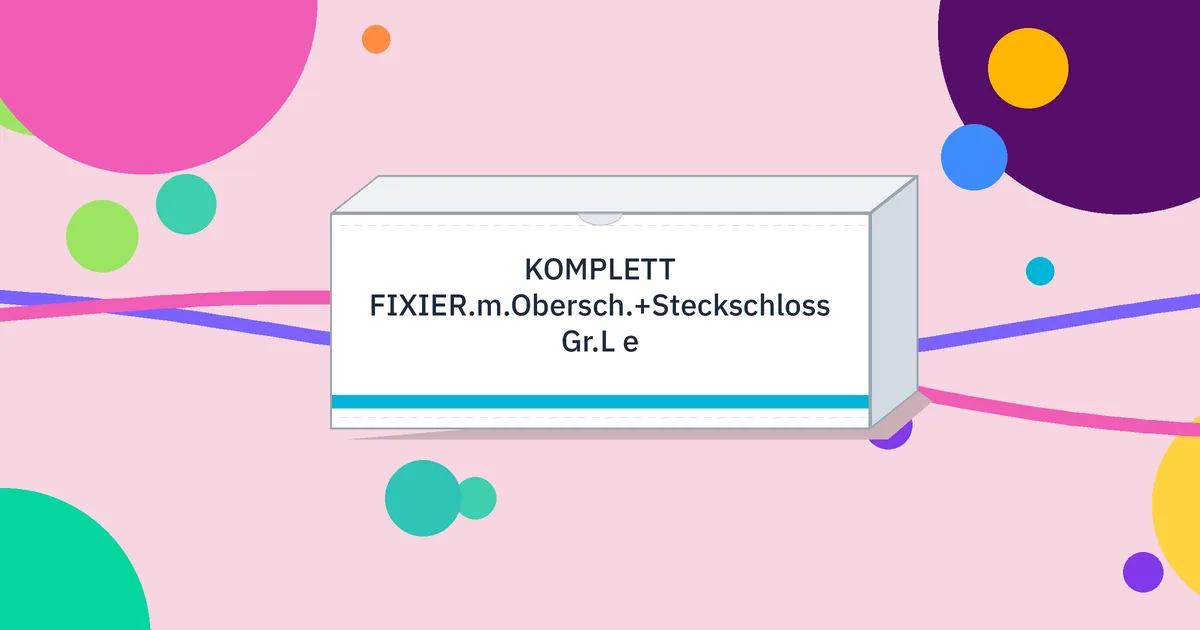 Symbolbild: Packung mit der Aufschrift KOMPLETT FIXIER.m.Obersch.+Steckschloss Gr.L e (PZN 11574112) – Verfügbarkeit und Bezug in Apotheken in Frankfurt am Main