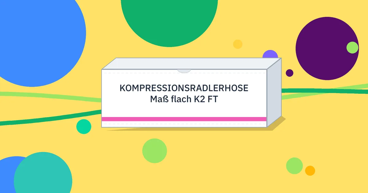 Symbolbild: Packung mit der Aufschrift KOMPRESSIONSRADLERHOSE Maß flach K2 FT (PZN 16746210) – Verfügbarkeit und Bezug in Apotheken in Frankfurt am Main