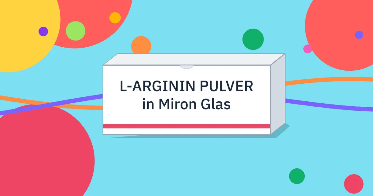 Symbolbild: Packung mit der Aufschrift L-ARGININ PULVER in Miron Glas (PZN 15736675) – Verfügbarkeit und Bezug in Apotheken in Frankfurt am Main