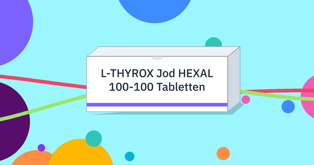 Symbolbild: Packung mit der Aufschrift L-THYROX Jod HEXAL 100-100 Tabletten (PZN 00659294) – Verfügbarkeit und Bezug in Apotheken in Frankfurt am Main