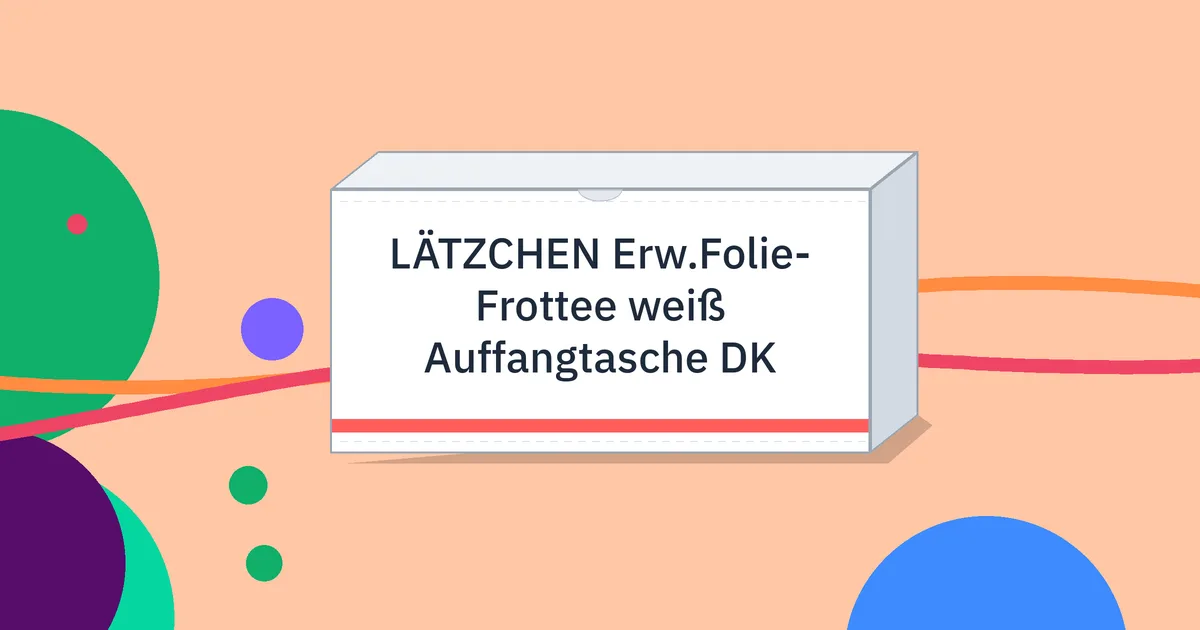 Symbolbild: Packung mit der Aufschrift LÄTZCHEN Erw.Folie-Frottee weiß Auffangtasche DK (PZN 09002124) – Verfügbarkeit und Bezug in Apotheken in Frankfurt am Main