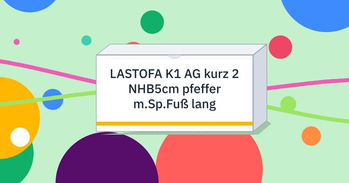 Symbolbild: Packung mit der Aufschrift LASTOFA K1 AG kurz 2 NHB5cm pfeffer m.Sp.Fuß lang (PZN 13790506) – Verfügbarkeit und Bezug in Apotheken in Frankfurt am Main