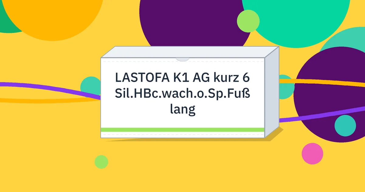 Symbolbild: Packung mit der Aufschrift LASTOFA K1 AG kurz 6 Sil.HBc.wach.o.Sp.Fuß lang (PZN 14149013) – Verfügbarkeit und Bezug in Apotheken in Frankfurt am Main