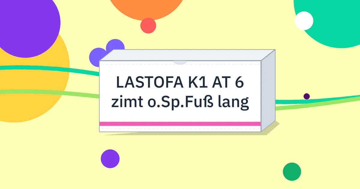 Symbolbild: Packung mit der Aufschrift LASTOFA K1 AT 6 zimt o.Sp.Fuß lang (PZN 14151228) – Verfügbarkeit und Bezug in Apotheken in Frankfurt am Main