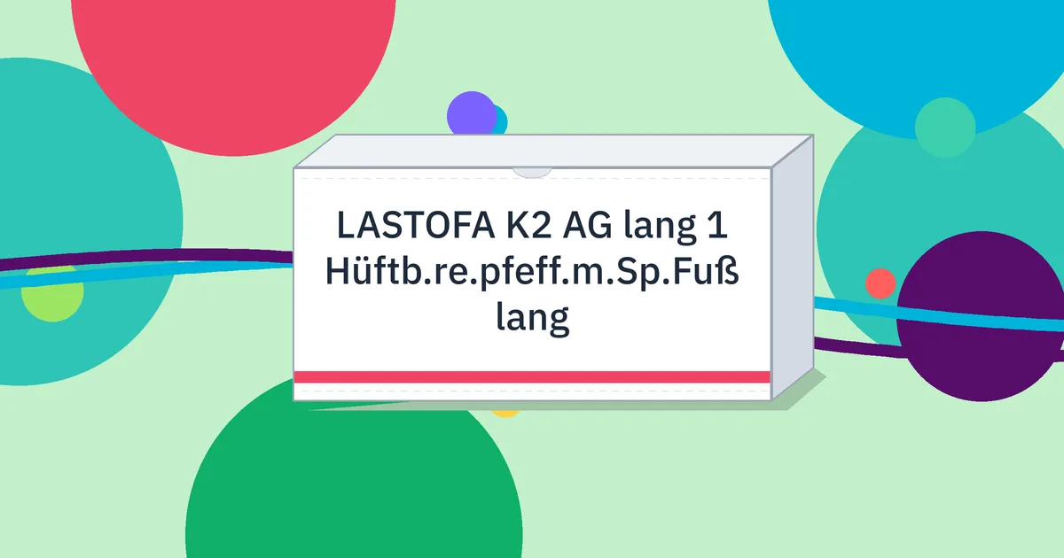 Symbolbild: Packung mit der Aufschrift LASTOFA K2 AG lang 1 Hüftb.re.pfeff.m.Sp.Fuß lang (PZN 13810657) – Verfügbarkeit und Bezug in Apotheken in Frankfurt am Main