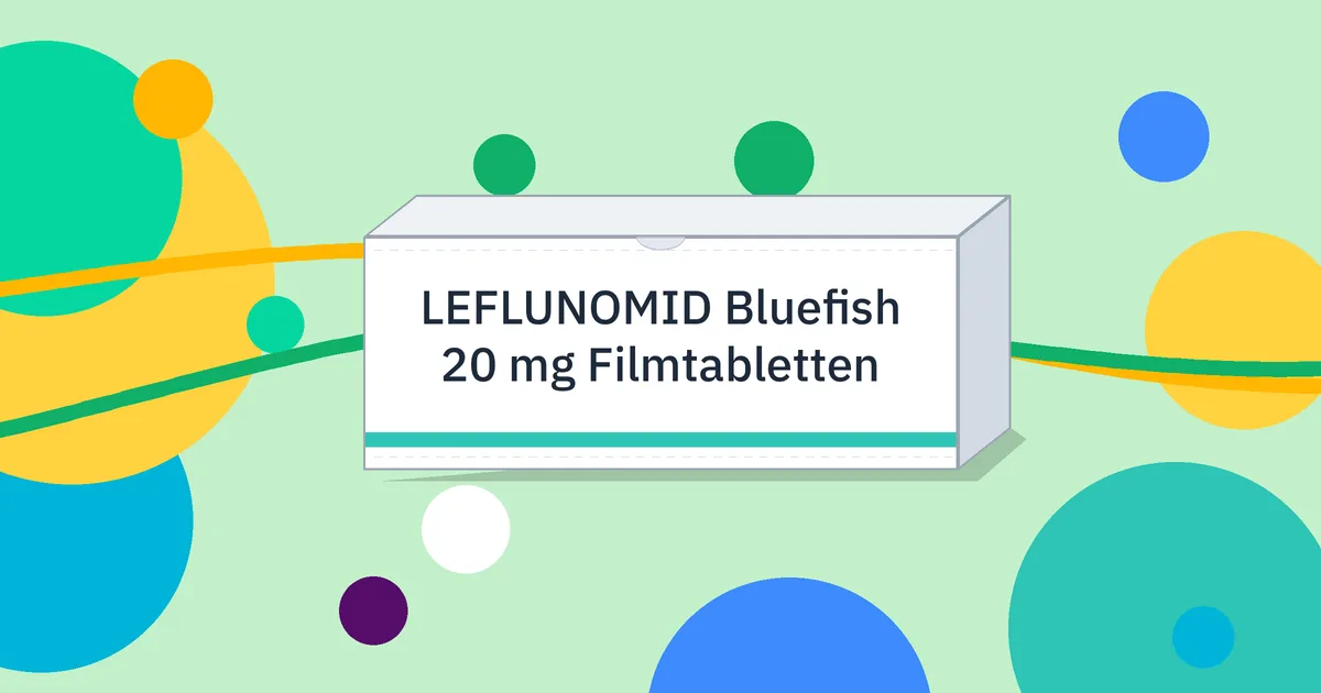 Symbolbild: Packung mit der Aufschrift LEFLUNOMID Bluefish 20 mg Filmtabletten (PZN 10709805) – Verfügbarkeit und Bezug in Apotheken in Frankfurt am Main