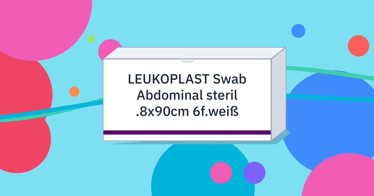 Symbolbild: Packung mit der Aufschrift LEUKOPLAST Swab Abdominal steril .8x90cm 6f.weiß (PZN 17208874) – Verfügbarkeit und Bezug in Apotheken in Frankfurt am Main