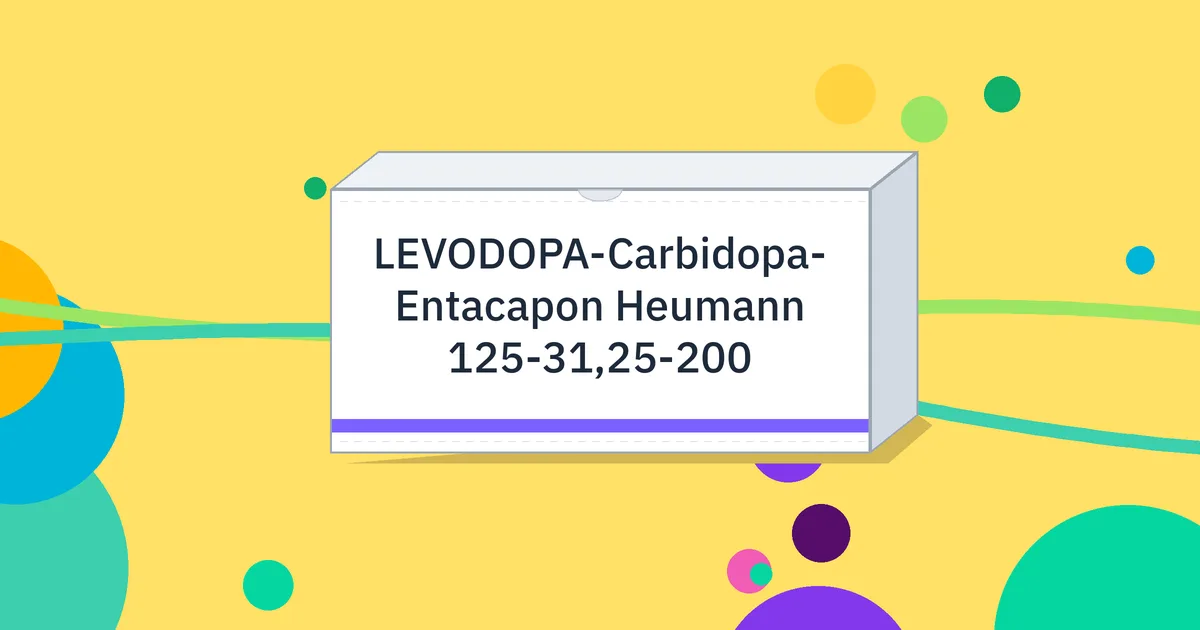Symbolbild: Packung mit der Aufschrift LEVODOPA-Carbidopa-Entacapon Heumann 125-31,25-200 (PZN 17148907) – Verfügbarkeit und Bezug in Apotheken in Frankfurt am Main