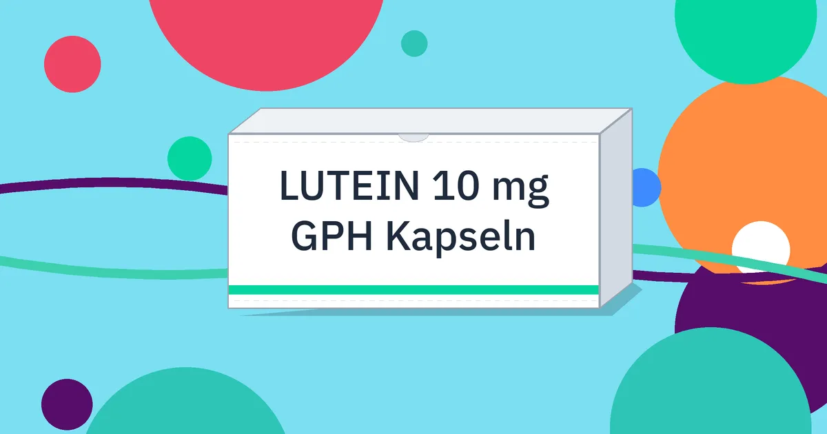 Symbolbild: Packung mit der Aufschrift LUTEIN 10 mg GPH Kapseln (PZN 06923295) – Verfügbarkeit und Bezug in Apotheken in Frankfurt am Main