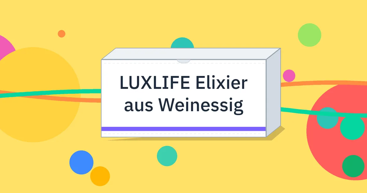 Symbolbild: Packung mit der Aufschrift LUXLIFE Elixier aus Weinessig (PZN 12412529) – Verfügbarkeit und Bezug in Apotheken in Frankfurt am Main