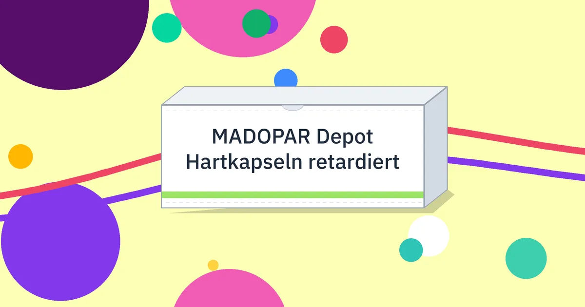 Symbolbild: Packung mit der Aufschrift MADOPAR Depot Hartkapseln retardiert (PZN 00308956) – Verfügbarkeit und Bezug in Apotheken in Frankfurt am Main