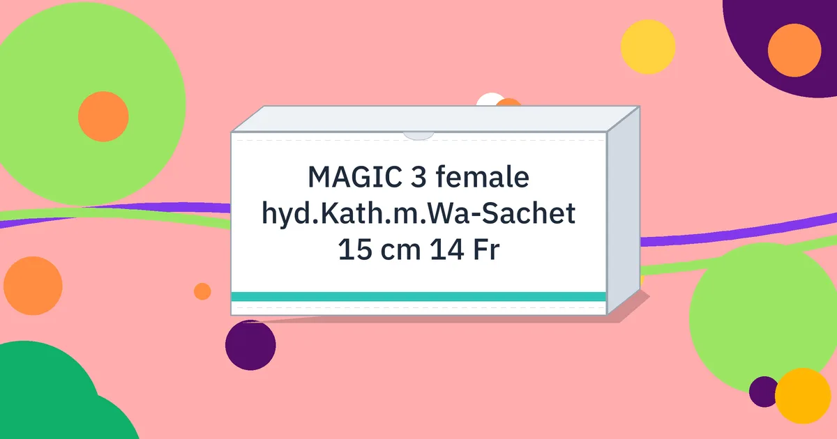 Symbolbild: Packung mit der Aufschrift MAGIC 3 female hyd.Kath.m.Wa-Sachet 15 cm 14 Fr (PZN 11136926) – Verfügbarkeit und Bezug in Apotheken in Frankfurt am Main